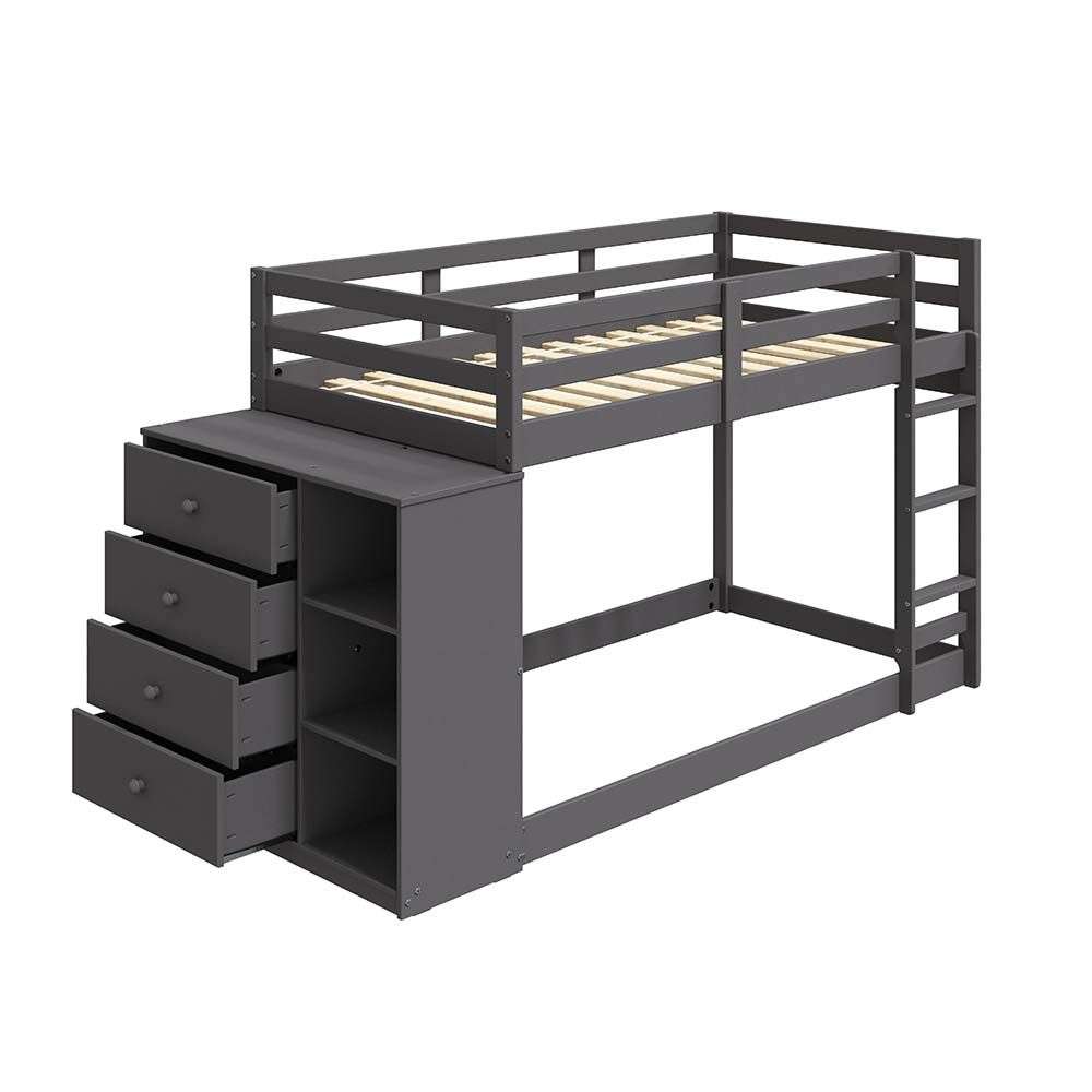Gaston Grey Twin Twin Bunk Bed with storage - KFROOMS