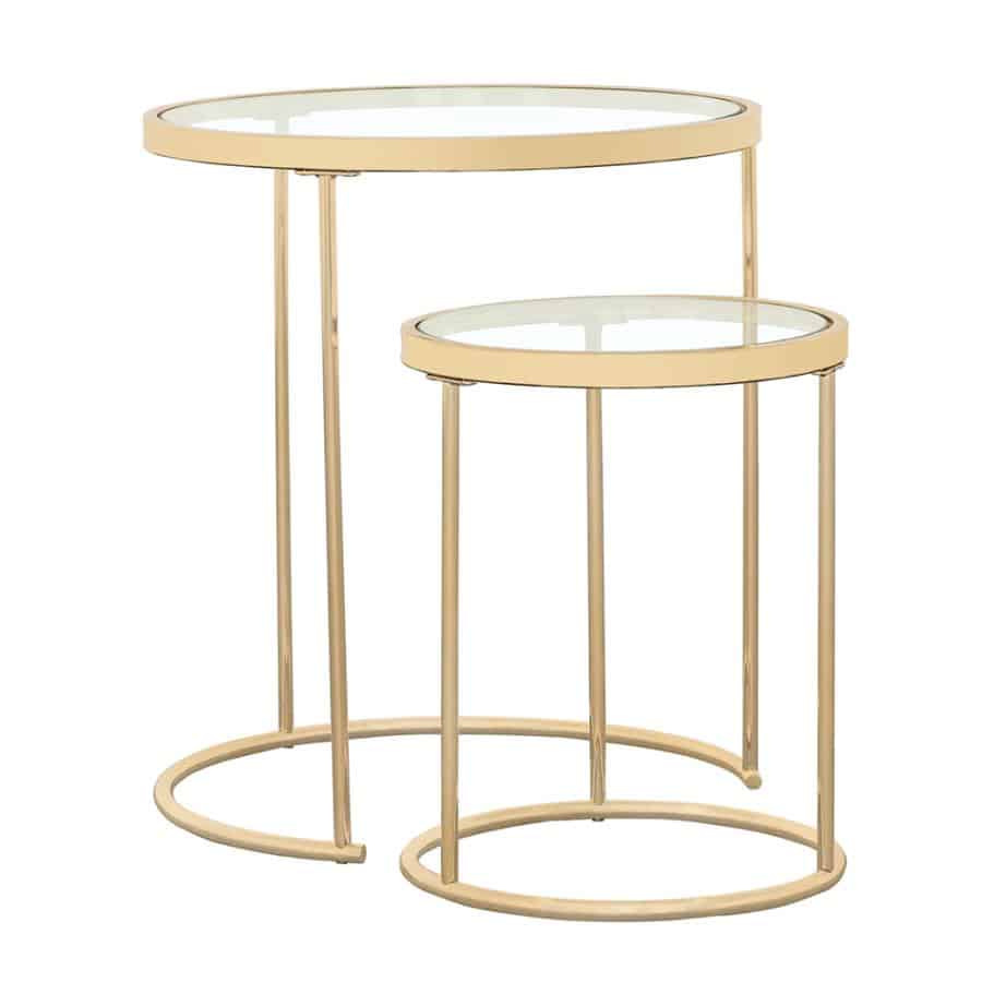 Maylin 2-piece Round Glass Top Nesting Tables Gold - KFROOMS