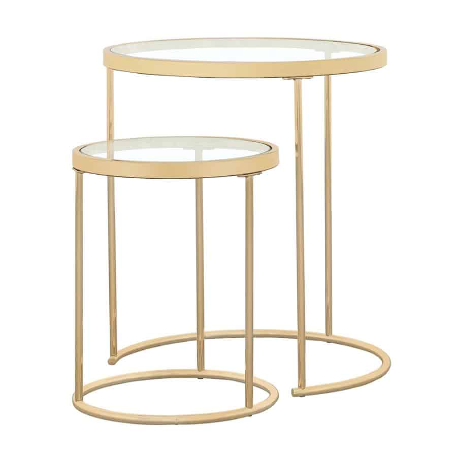 Maylin 2-piece Round Glass Top Nesting Tables Gold - KFROOMS
