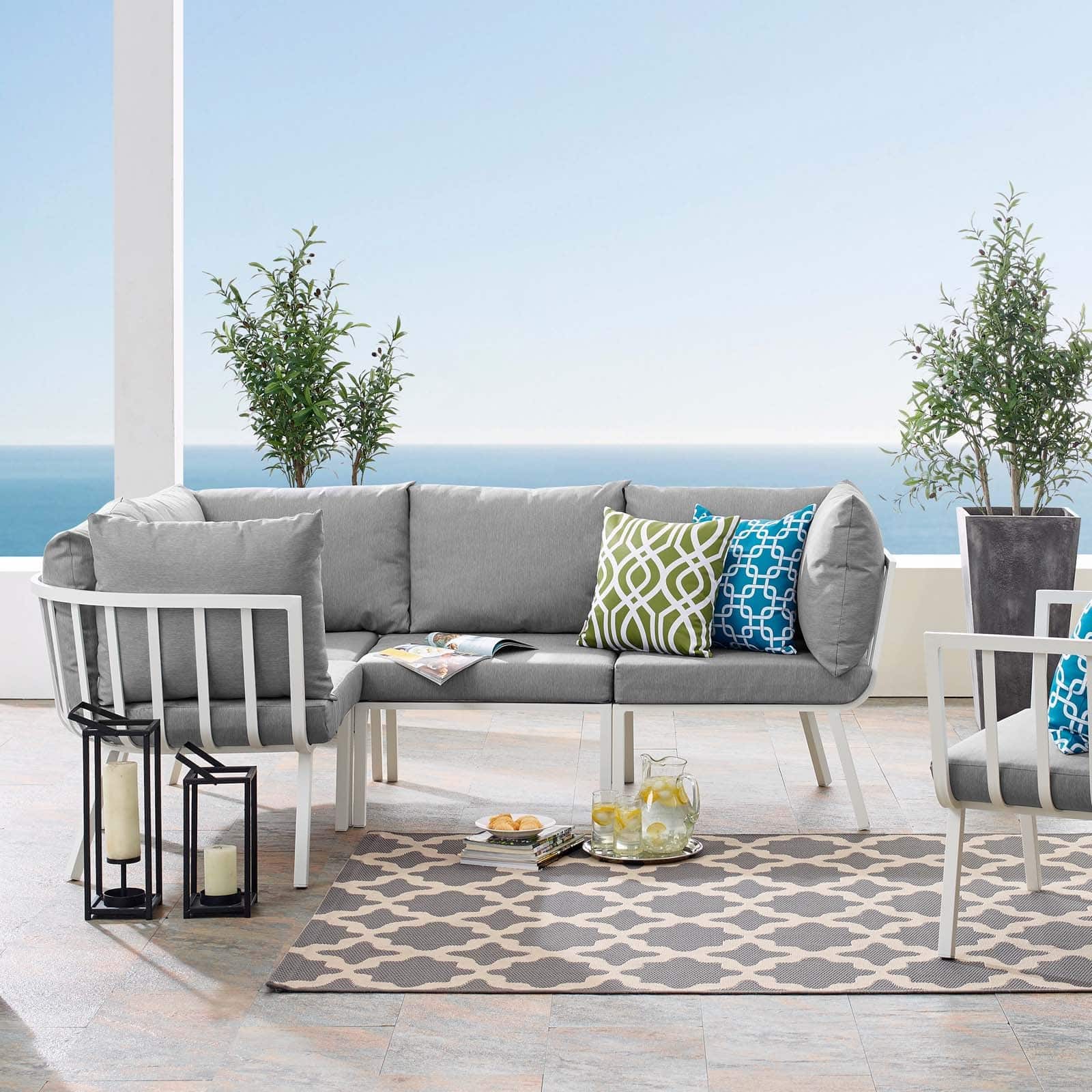 Riverside Gray & White Outdoor Patio Aluminum Sectional - KFROOMS